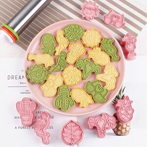 Flamingo Cookie Cutters with Stamper Set, 8-PCS 3D Summer Theme Cookie Cutters Set for Kids Birthday Party and Festival