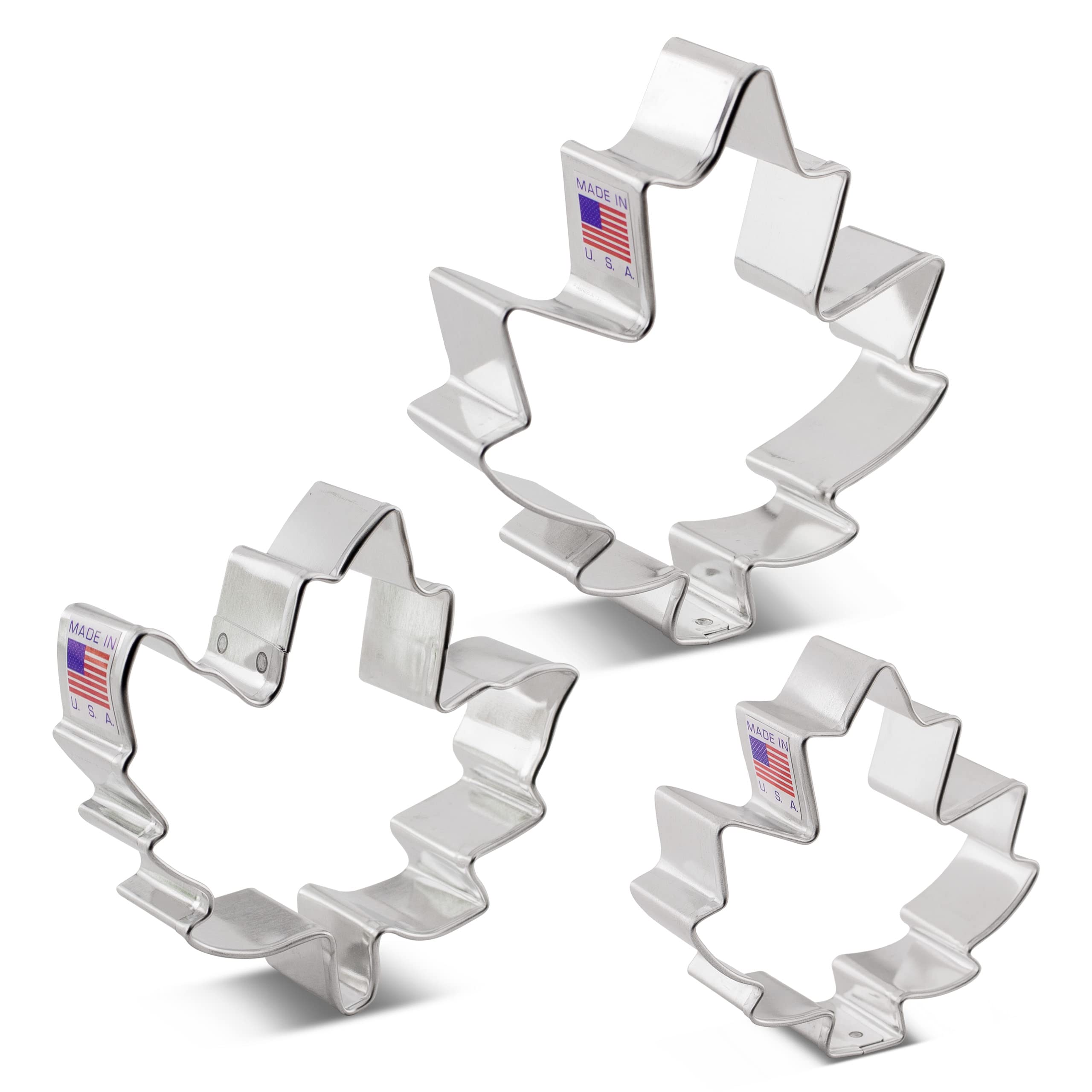 Maple Leaf Cookie Cutters 3-Pc. Set Made in the USA by Ann Clark, 3", 3.25", 4"