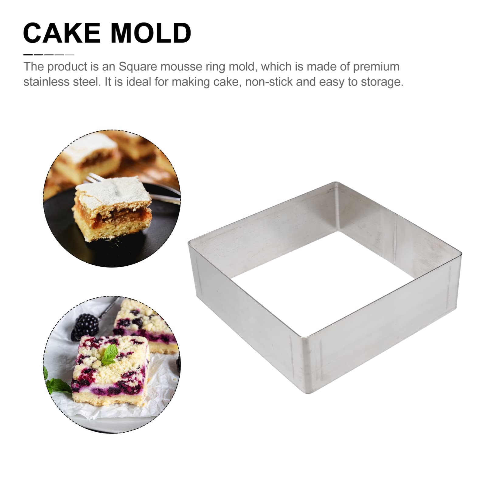 KESYOO Mousse Pan Cake Ring Square Mousse Ring 8- Inch Square Non- Stick Seamless Stainless Steel Cake Cake Baking Supplies Baking Rings Cake Rings Square