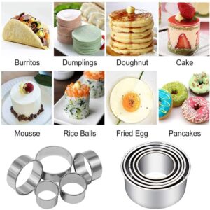 5Pcs Biscuit Cutters, Round Cookie Cutters / Stainless Steel Dumpling Skin Cutters / Cake Pastry Cutters / Scone Cutters Molds stamps for Cooking Baking (5Pcs Round Cookie Cutters)