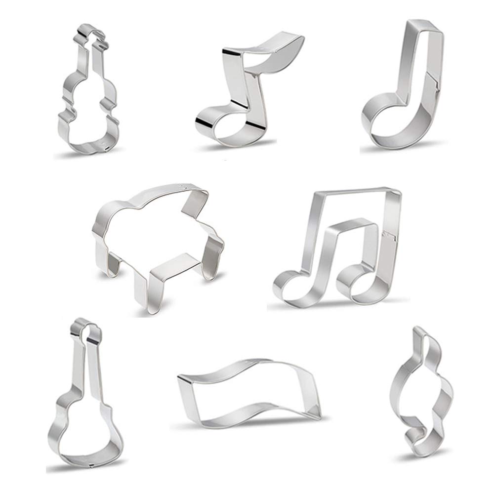 Music Notes Cookie Cutters Set - 8pcs Music Note Fondant Mold Musical Instruments Mold Guitar Cake Toppers Rock Cupcake Topper for Kids Birthday Musician Party Baby Shower Party