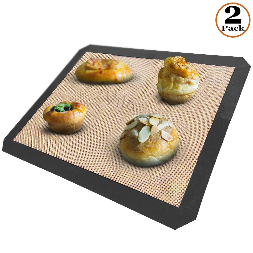 Vila 2 Pack Baking Mats, 12” x 17”, Tray Pan Liner for Healthy Dishes, Reusable Non-Stick Cookie Sheets, Perfect for Macarons, Dog, Cat, Parrot Treats, Pastry, Bread, Bun making