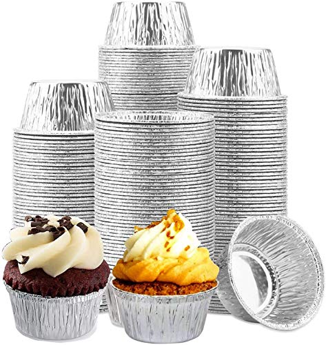 300PCS Aluminum Foil Ramekin, Disposable Ramekins 4 Oz Aluminum Cupcake with Aluminum Foil Baking Standard Size Perfect for Souffle & Creme Brulee Baking Cups Foil Baking Cups