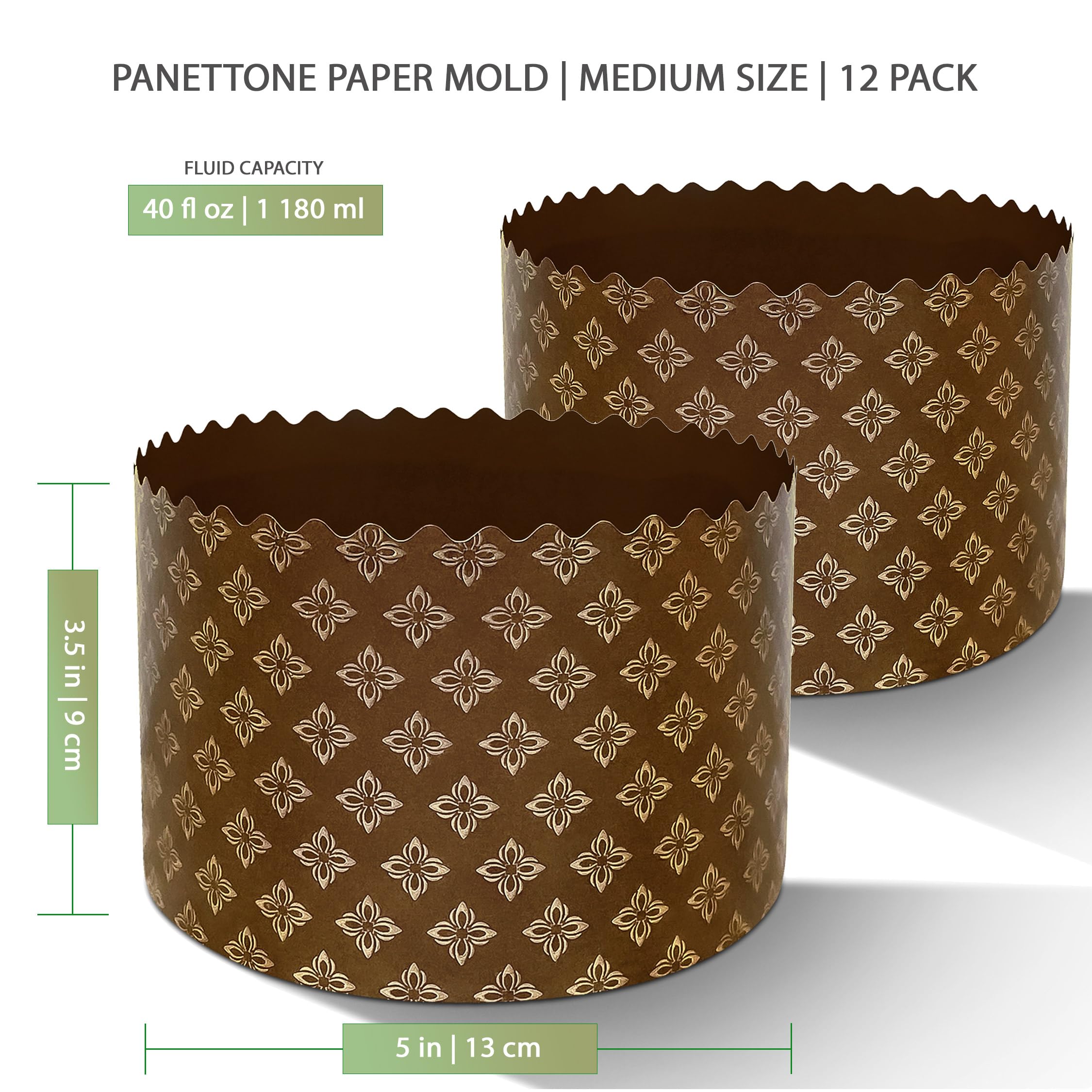 Geborilma Panettone Paper Mold - Deluxe Brown and Gold Easter Bread Baking Paper Forms for Baking Paska 1 kg - H 3.5 inch x W 5 inch - Pack of 12 Pandoro Mold