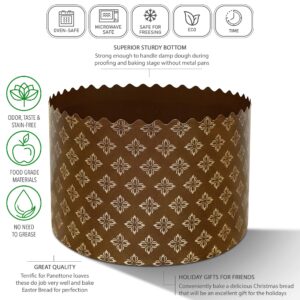 Geborilma Panettone Paper Mold - Deluxe Brown and Gold Easter Bread Baking Paper Forms for Baking Paska 1 kg - H 3.5 inch x W 5 inch - Pack of 12 Pandoro Mold