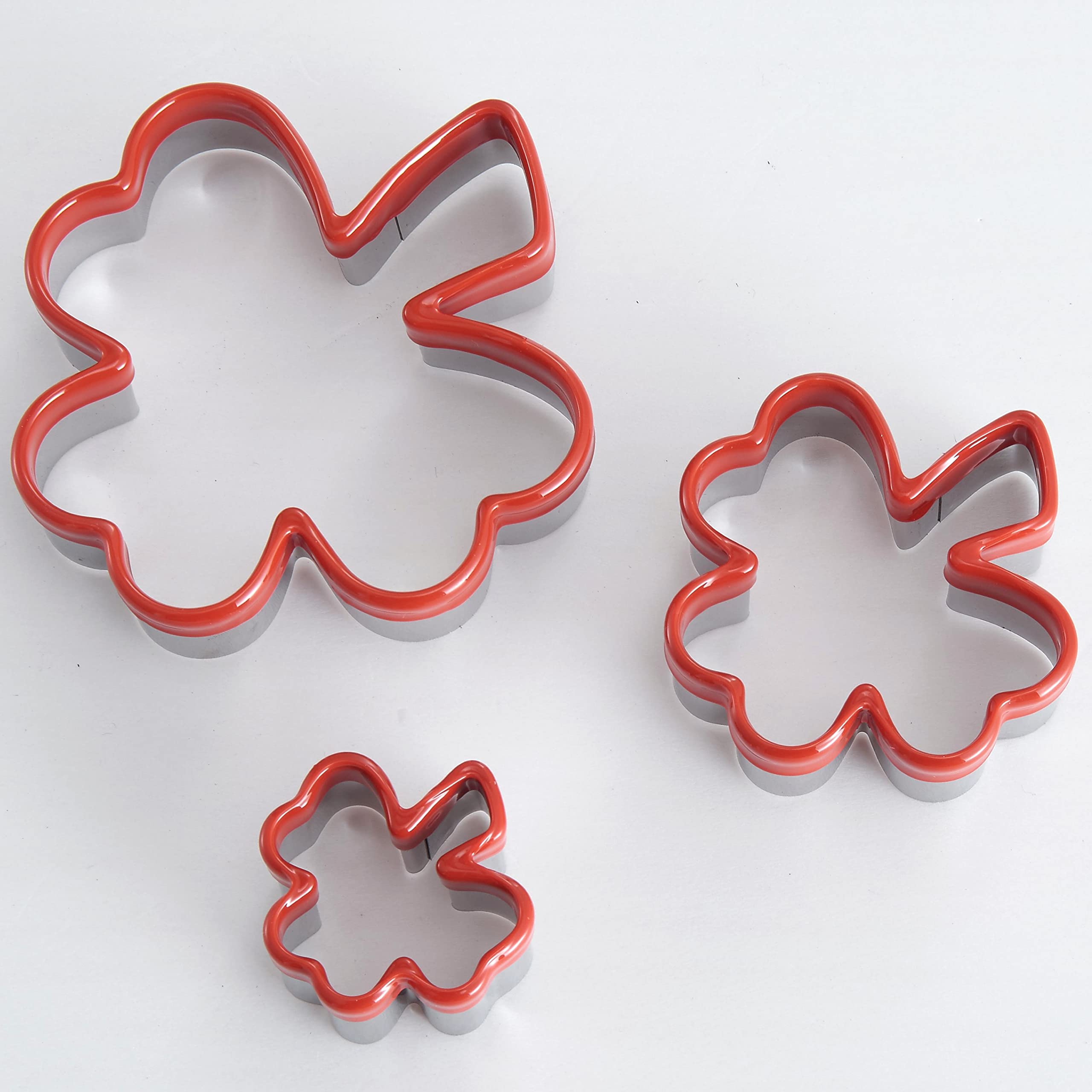 3 Pcs Clover Cookie Cutter Set 4.1" 3" 1.8", St. Patrick's Day Irish Shamrock Holiday Stainless Steel Cookie Cutter, Coated with Soft PVC for Protection