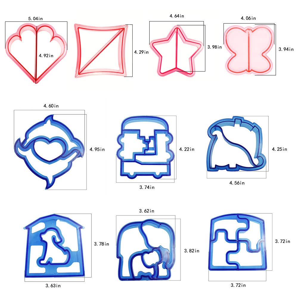 10 Pcs Cookie Cutter Set for Kids and Parents, Sandwich and Bread Crust Cutters of Various Kinds- Butterfly, Dinosaur, Elephants, Dog, Car, Dolphin, Square, Heart, Star in 10 Cute Shapes