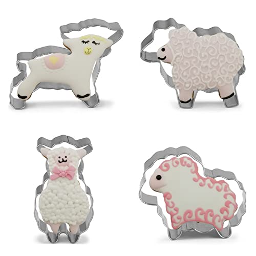 Sheep Shaped Cookie Cutter Set of 4 pcs, Stainless Steel Cute Lamb Series Fondant Cutters