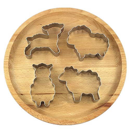 Sheep Shaped Cookie Cutter Set of 4 pcs, Stainless Steel Cute Lamb Series Fondant Cutters