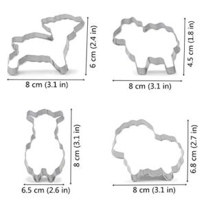 Sheep Shaped Cookie Cutter Set of 4 pcs, Stainless Steel Cute Lamb Series Fondant Cutters