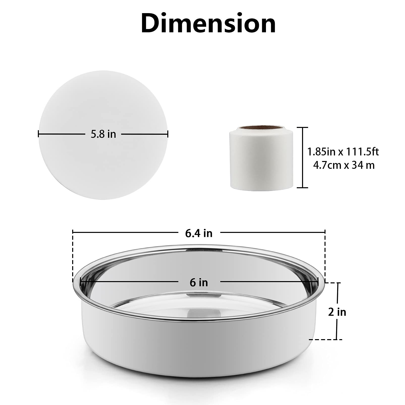 TeamFar 6 Inch Cake Pans, 4 PC Stainless Steel Round Baking Cake Pan with Parchment Paper & Side Liner Roll, Healthy & Durable, Non-Stick & Heat-Resistant, Dishwasher Safe