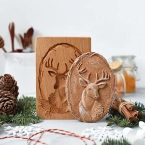 wooden cookie molds, carved wooden biscuit mold baking cookie mold wooden kitchen cookie cutter embossing press molds gingerbread mold diy baking tools (reindeer)