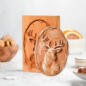 Wooden Cookie Molds, Carved Wooden Biscuit Mold Baking Cookie Mold Wooden Kitchen Cookie Cutter Embossing Press Molds Gingerbread Mold DIY Baking Tools (Reindeer)