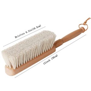 OAKART Horsehair Hand Brush Soft Bristles Oiled Beech Wood Handle Coat Brush 12 Inch Long (White Horsehair)