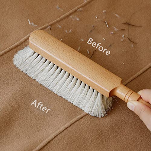 OAKART Horsehair Hand Brush Soft Bristles Oiled Beech Wood Handle Coat Brush 12 Inch Long (White Horsehair)