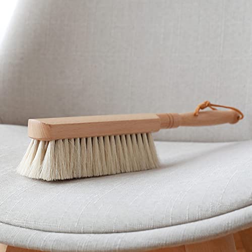 OAKART Horsehair Hand Brush Soft Bristles Oiled Beech Wood Handle Coat Brush 12 Inch Long (White Horsehair)