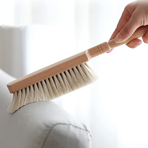 OAKART Horsehair Hand Brush Soft Bristles Oiled Beech Wood Handle Coat Brush 12 Inch Long (White Horsehair)