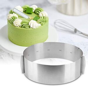 KEILEOHO Layer Cake Slicer Set, 2 PCS Stainless Steel Adjustable 7 Layered Bread Cutter Ring with Respective Diameter of 6-8 Inches and 9-12 Inches 3.4 Inches High and 1 PCS Adjustable Biscuit Cutter