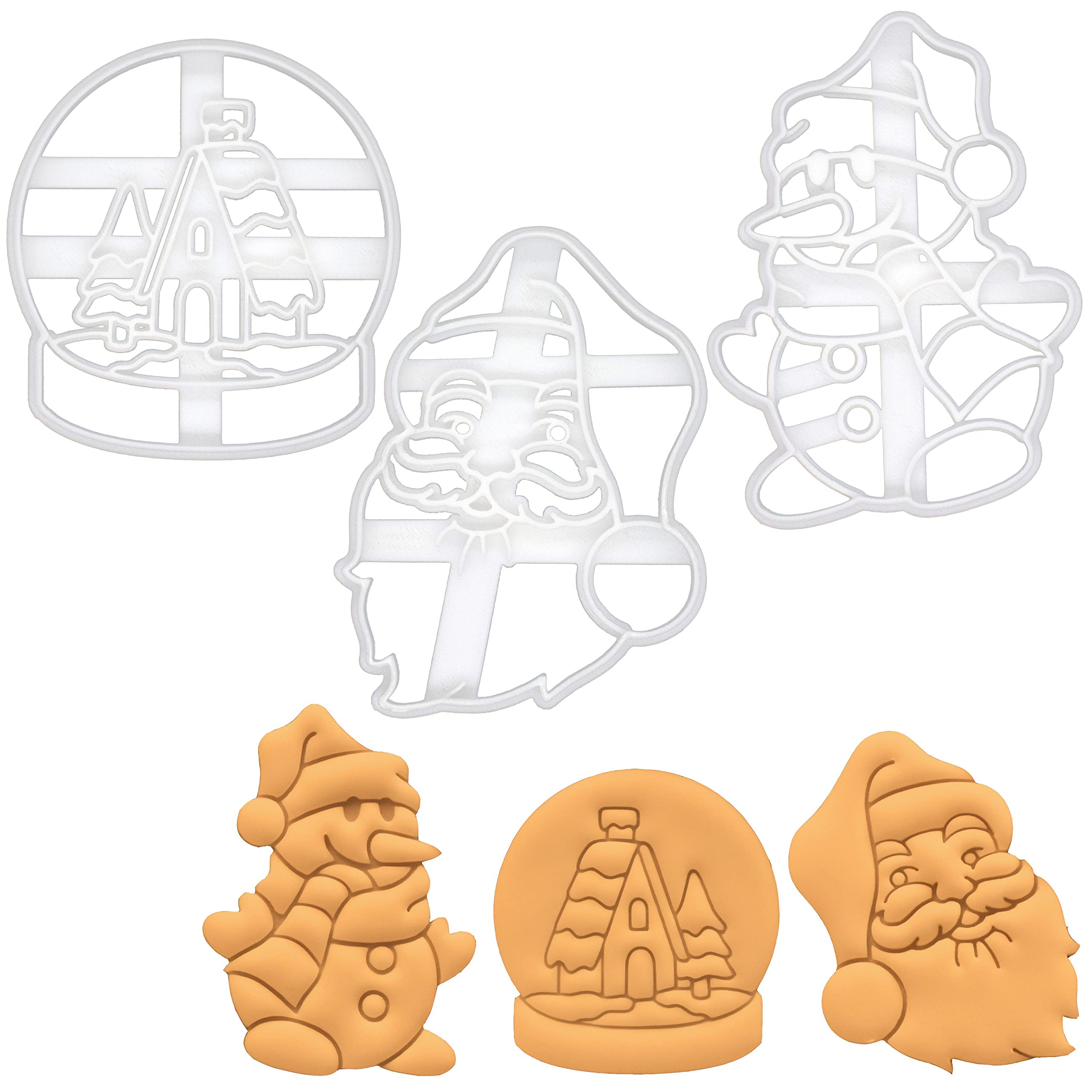 Set of 3 Christmas themed cookie cutters (Designs: Santa Claus, Snow Globe, and Snowman), 3 pieces - Bakerlogy