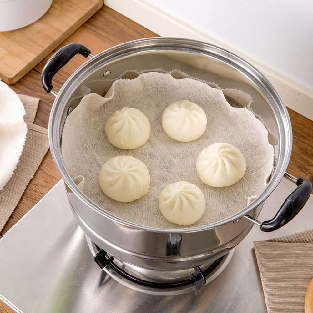 12Pcs Round Cotton Yarn Steamer Cloth Reusable Non Stick Household Steamer Liners Cloth Mesh Mat Pad Steamed Buns Dumplings Baking Cooking Tool, 20CM/8Inch