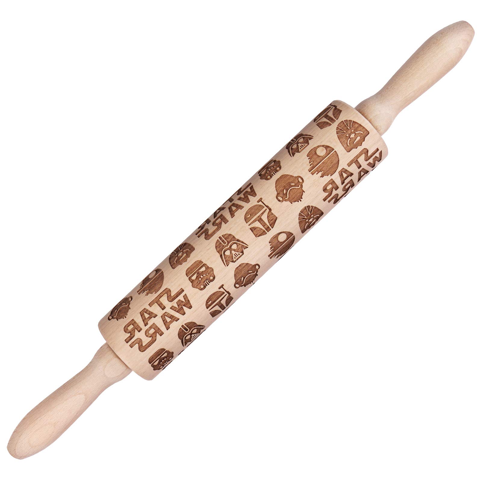 Embossed Wooden Rolling Pins,Evermarket Engraved Embossing Rolling Pin with Star Fighter Pattern for Baking Embossed Cookies,Cute Rolling Pin Kitchen Tool for Kids and Adults