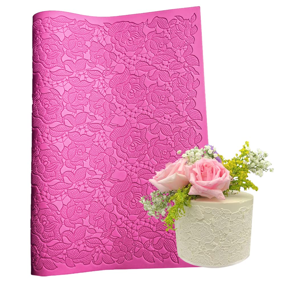 SUNHUKUS Fondant Impression Mats, Silicone Cake Lace Molds (Rose)