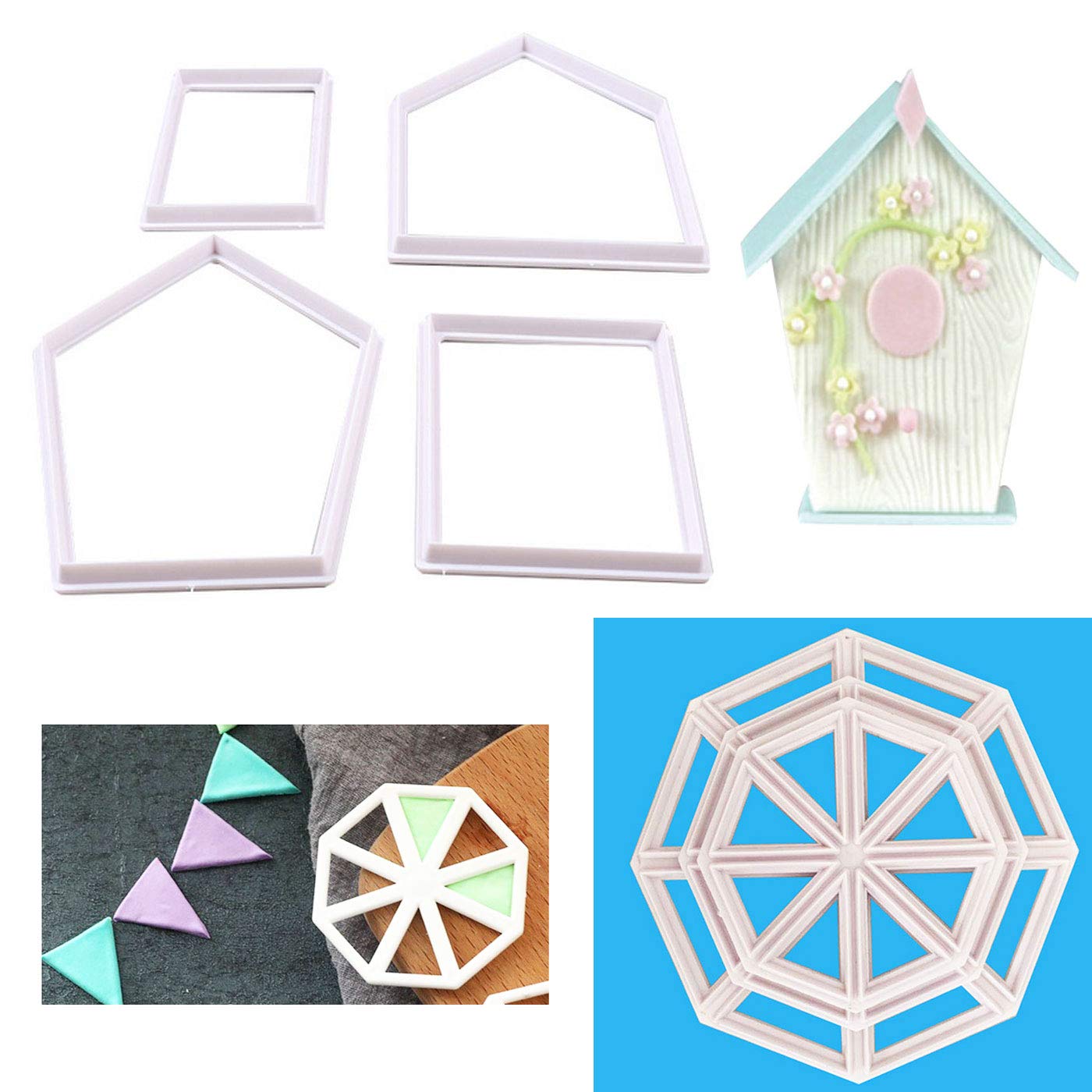 DaNaRaa Plastic Mini House Bamboo Fence Pennant Cookie Cutters Cakecup Decoration Fondant Molds Tools(8 Pieces)