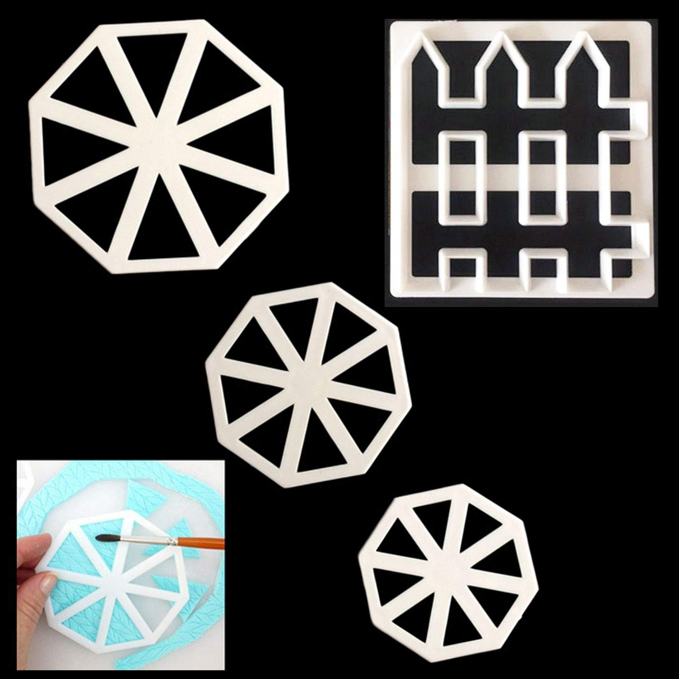 DaNaRaa Plastic Mini House Bamboo Fence Pennant Cookie Cutters Cakecup Decoration Fondant Molds Tools(8 Pieces)