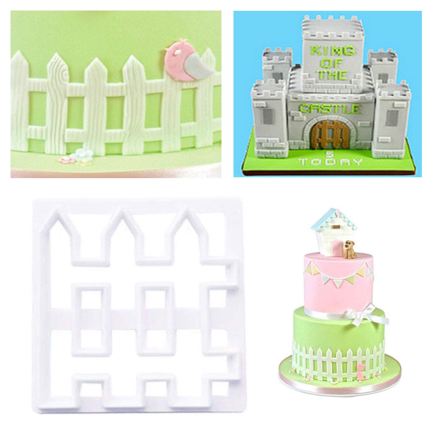 DaNaRaa Plastic Mini House Bamboo Fence Pennant Cookie Cutters Cakecup Decoration Fondant Molds Tools(8 Pieces)