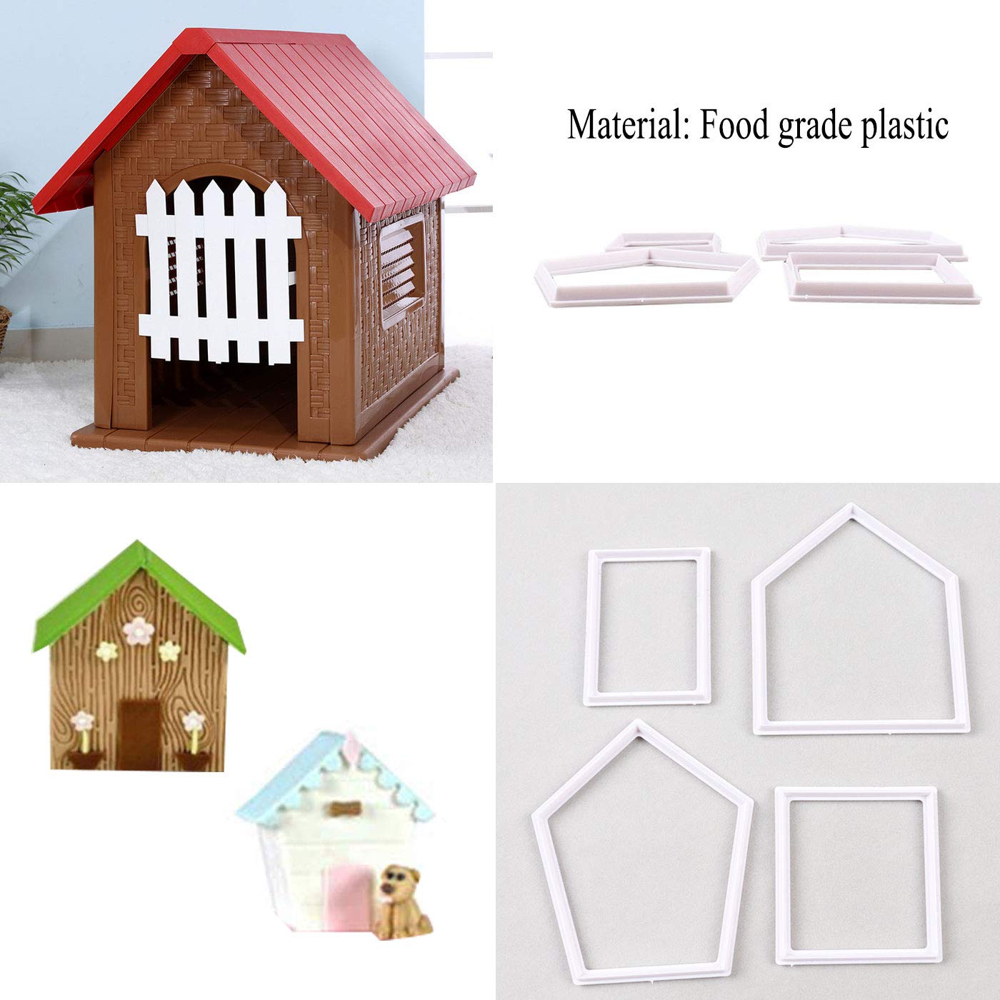 DaNaRaa Plastic Mini House Bamboo Fence Pennant Cookie Cutters Cakecup Decoration Fondant Molds Tools(8 Pieces)