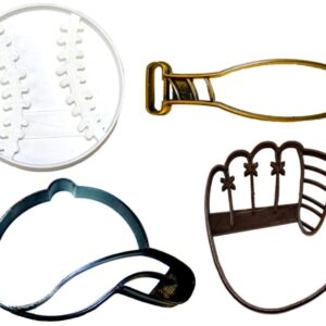 BASEBALL MITT GLOVE BAT CAP HAT SPORTS ATHLETICS SET OF 4 COOKIE CUTTERS MADE IN USA PR1164