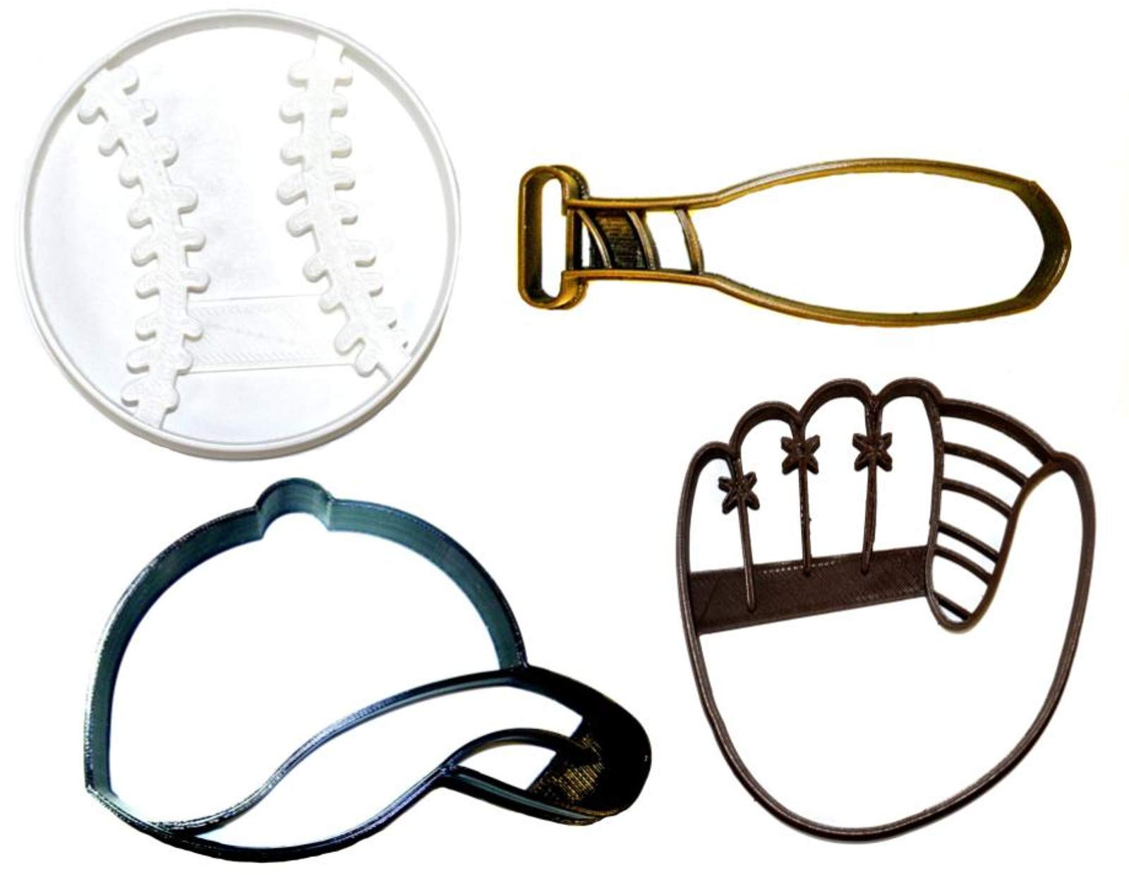 BASEBALL MITT GLOVE BAT CAP HAT SPORTS ATHLETICS SET OF 4 COOKIE CUTTERS MADE IN USA PR1164