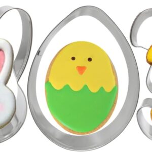 Pieces Easter Cookie Cutters, 3.54" 3.35" 3.2" Egg Cute Bunny Rabbite Shapes Cookie Cutters Stain Steel Sets Holiday Themed Party Supplies