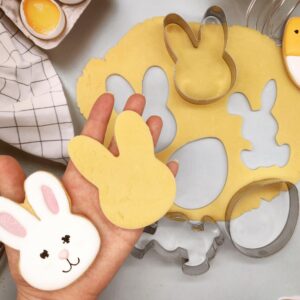 Pieces Easter Cookie Cutters, 3.54" 3.35" 3.2" Egg Cute Bunny Rabbite Shapes Cookie Cutters Stain Steel Sets Holiday Themed Party Supplies