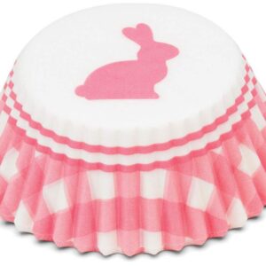 Fox Run Gingham Bunny Bake Cup Set, Standard, 50-Count, Pink