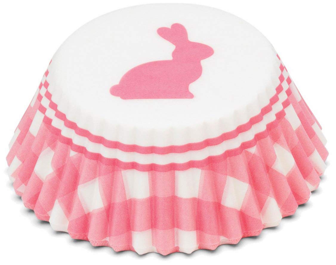 Fox Run Gingham Bunny Bake Cup Set, Standard, 50-Count, Pink