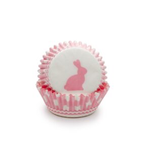 Fox Run Gingham Bunny Bake Cup Set, Standard, 50-Count, Pink