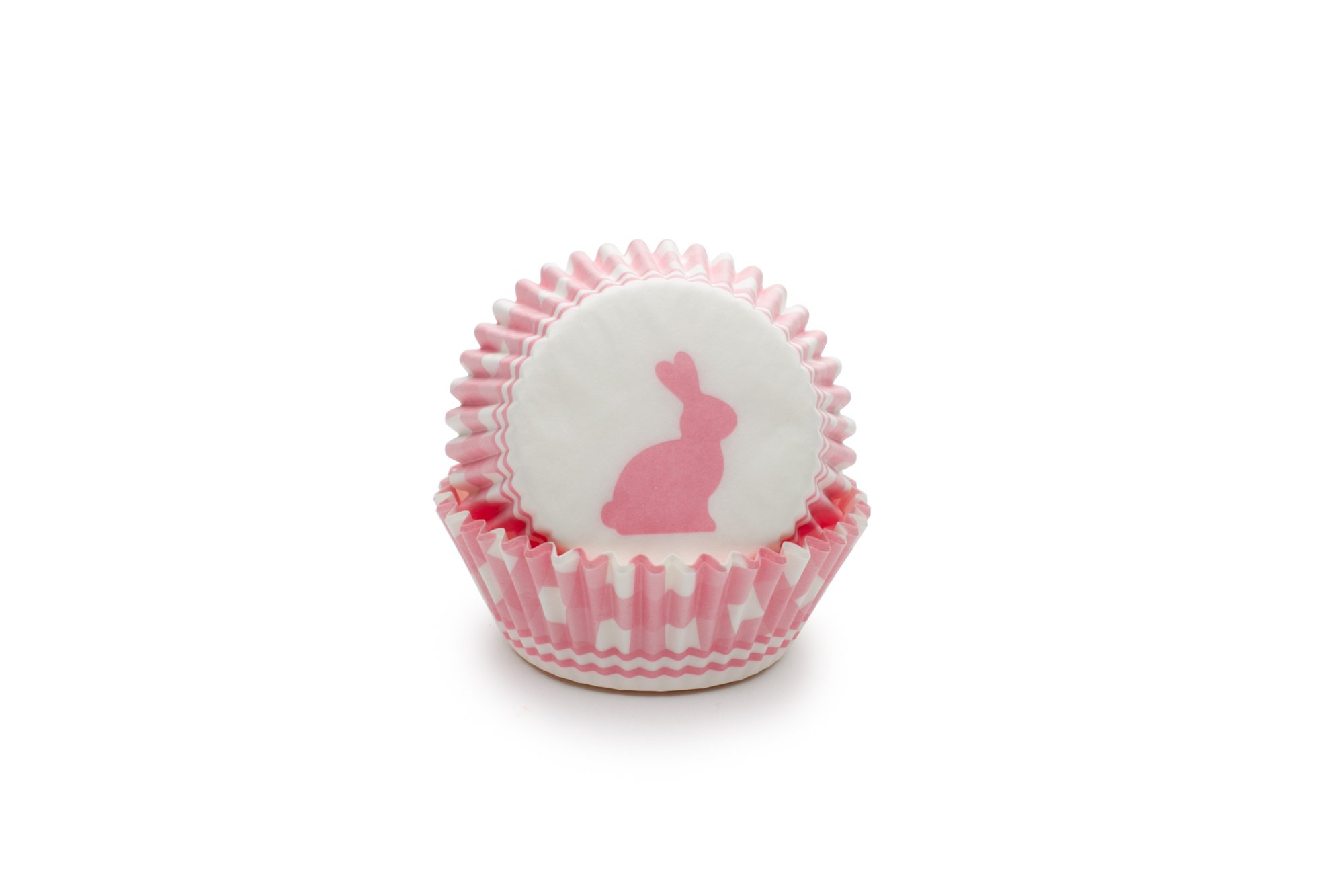 Fox Run Gingham Bunny Bake Cup Set, Standard, 50-Count, Pink