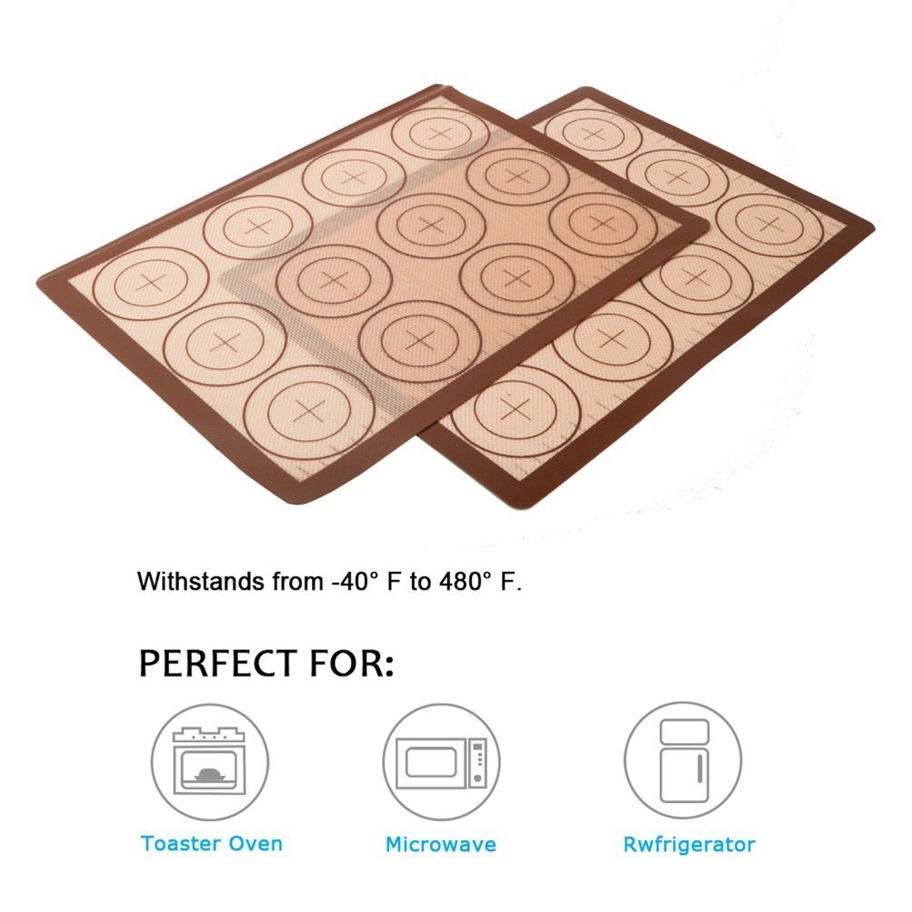 YORLFE Silicone Baking Mat Set, 3 Pack Non-Stick Silicon Liner for Bake Pans & Rolling with Measurements, Heat Resistant Cookie Sheets for Macaroon/Pastry, 16" x 11.5", Brown)