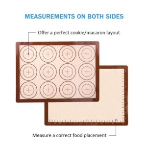 YORLFE Silicone Baking Mat Set, 3 Pack Non-Stick Silicon Liner for Bake Pans & Rolling with Measurements, Heat Resistant Cookie Sheets for Macaroon/Pastry, 16" x 11.5", Brown)