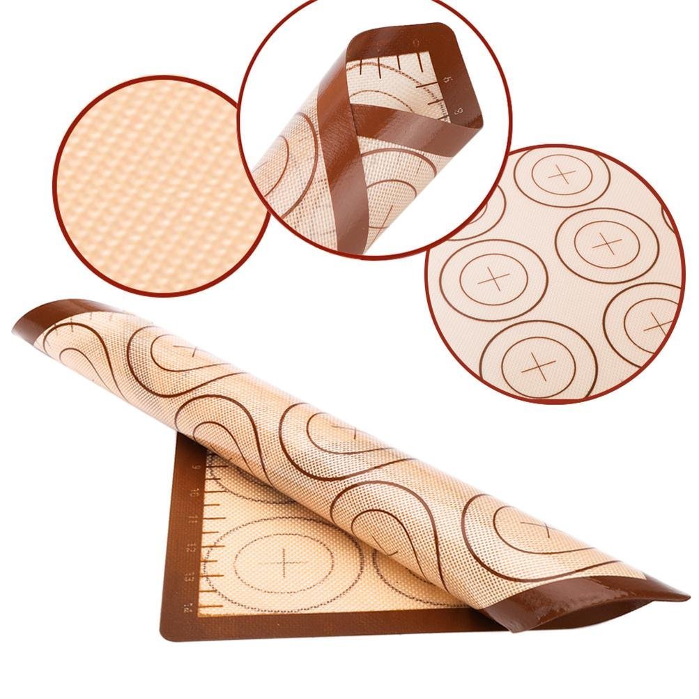 YORLFE Silicone Baking Mat Set, 3 Pack Non-Stick Silicon Liner for Bake Pans & Rolling with Measurements, Heat Resistant Cookie Sheets for Macaroon/Pastry, 16" x 11.5", Brown)