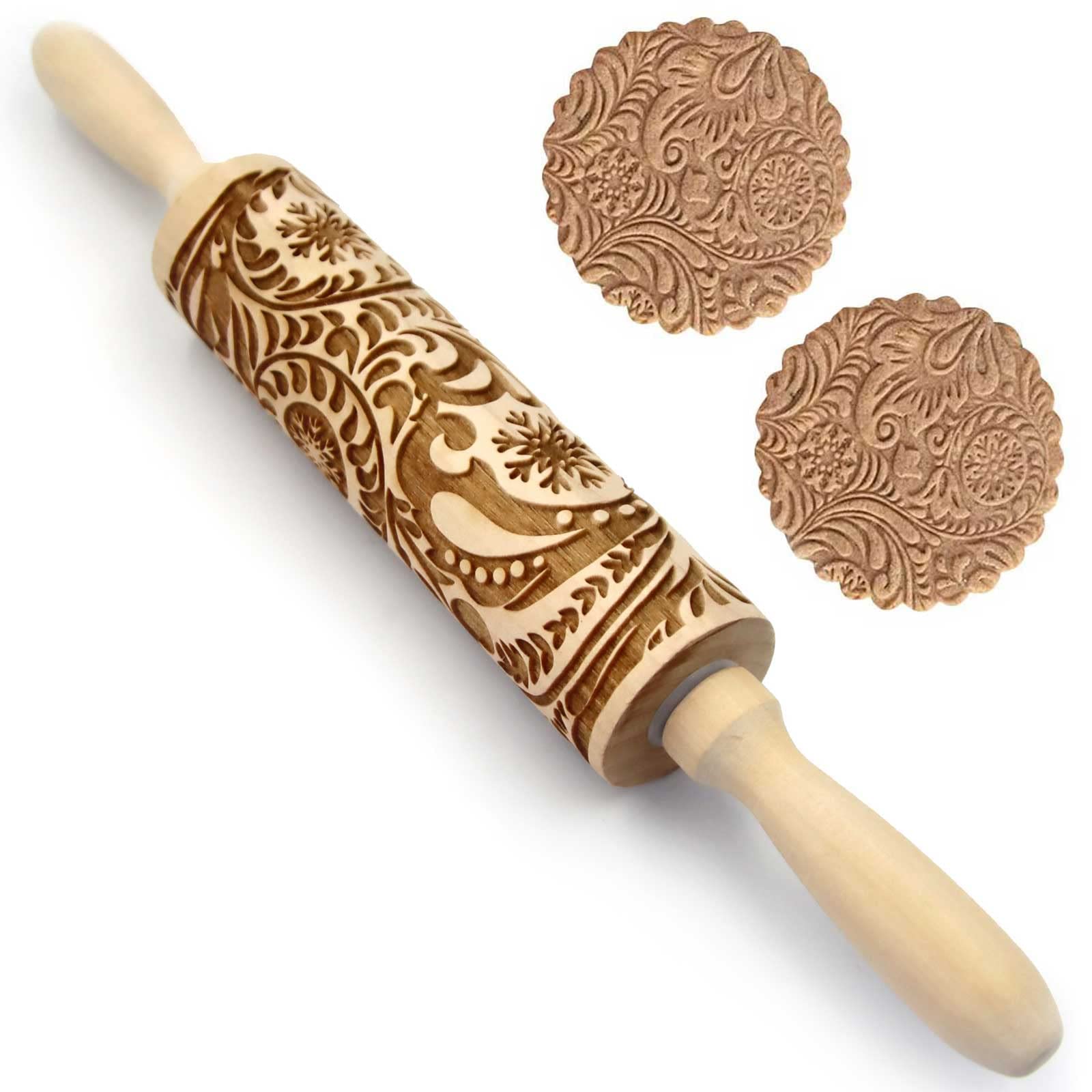 Embossed Rolling Pins, Patterned rolling pin, Flower rolling pin, Engraved rolling pin, 3D Rolling Pin for Wedding, Holiday, Christmas, Mother, Friends (Wisteria 1)