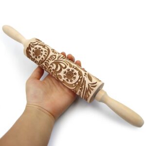 Embossed Rolling Pins, Patterned rolling pin, Flower rolling pin, Engraved rolling pin, 3D Rolling Pin for Wedding, Holiday, Christmas, Mother, Friends (Wisteria 1)