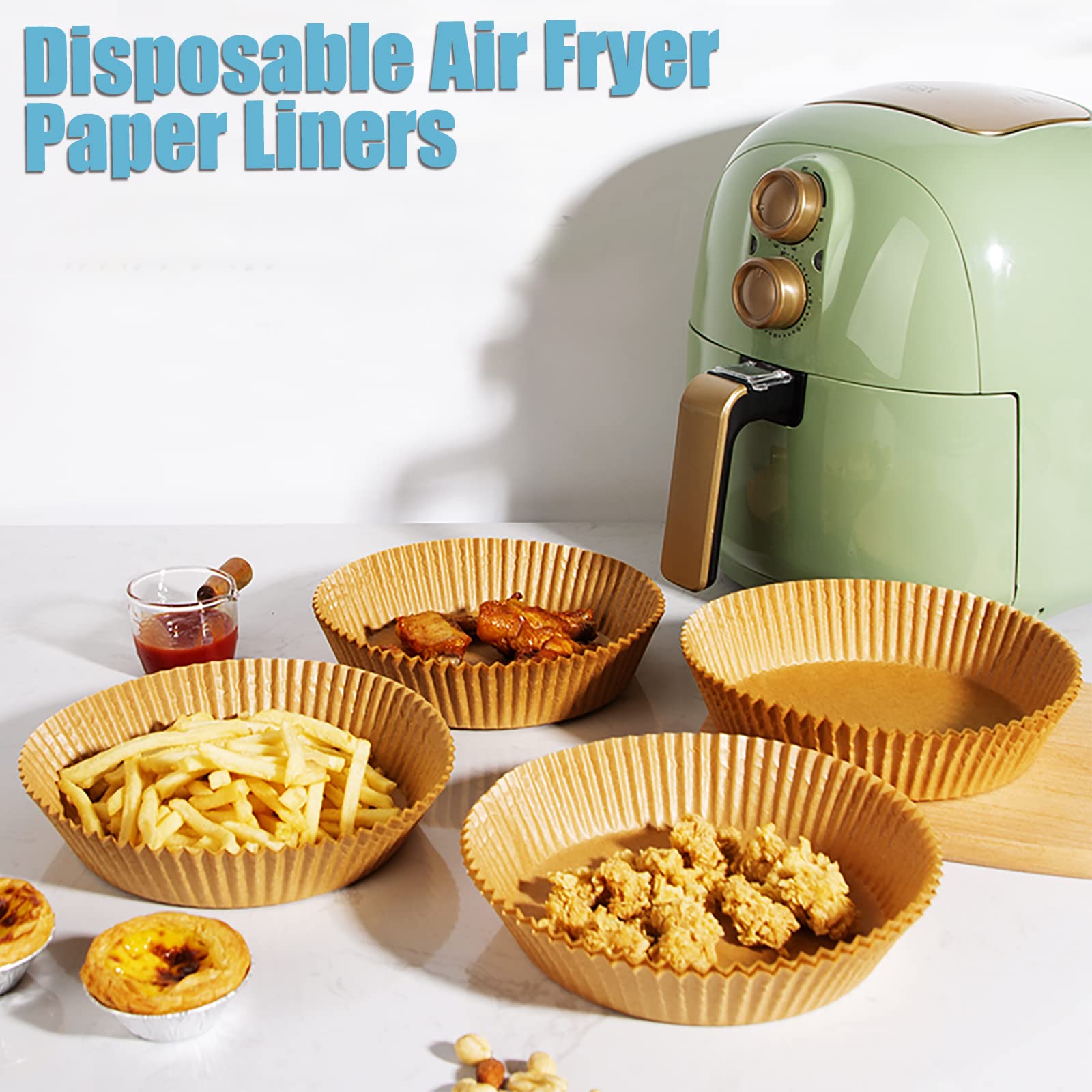 Air Fryer Disposable Paper Liner,100pcs Air Fryer Liners Unbleached Parchment Paper Sheets Round for Baking, Non-stick Airfryer Parchment Liners Natural Color for 3-5 QT Air Fryer (6.3 Inch)