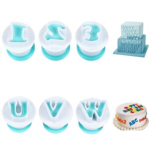 ALLRI 36Pcs Numbers Plunger Letters for Fondant Cookie Stamp Impress Mini Plastic Alphabet Fondant Cake Biscuit Alphabet Plunger Set Alphabet Letters for Cakes Upper Case Letter DIY Fondant Cake