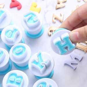 ALLRI 36Pcs Numbers Plunger Letters for Fondant Cookie Stamp Impress Mini Plastic Alphabet Fondant Cake Biscuit Alphabet Plunger Set Alphabet Letters for Cakes Upper Case Letter DIY Fondant Cake