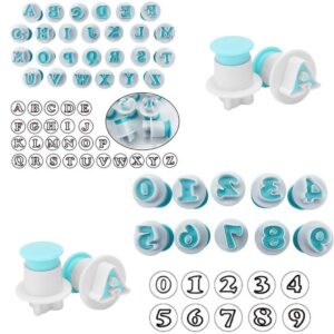 ALLRI 36Pcs Numbers Plunger Letters for Fondant Cookie Stamp Impress Mini Plastic Alphabet Fondant Cake Biscuit Alphabet Plunger Set Alphabet Letters for Cakes Upper Case Letter DIY Fondant Cake