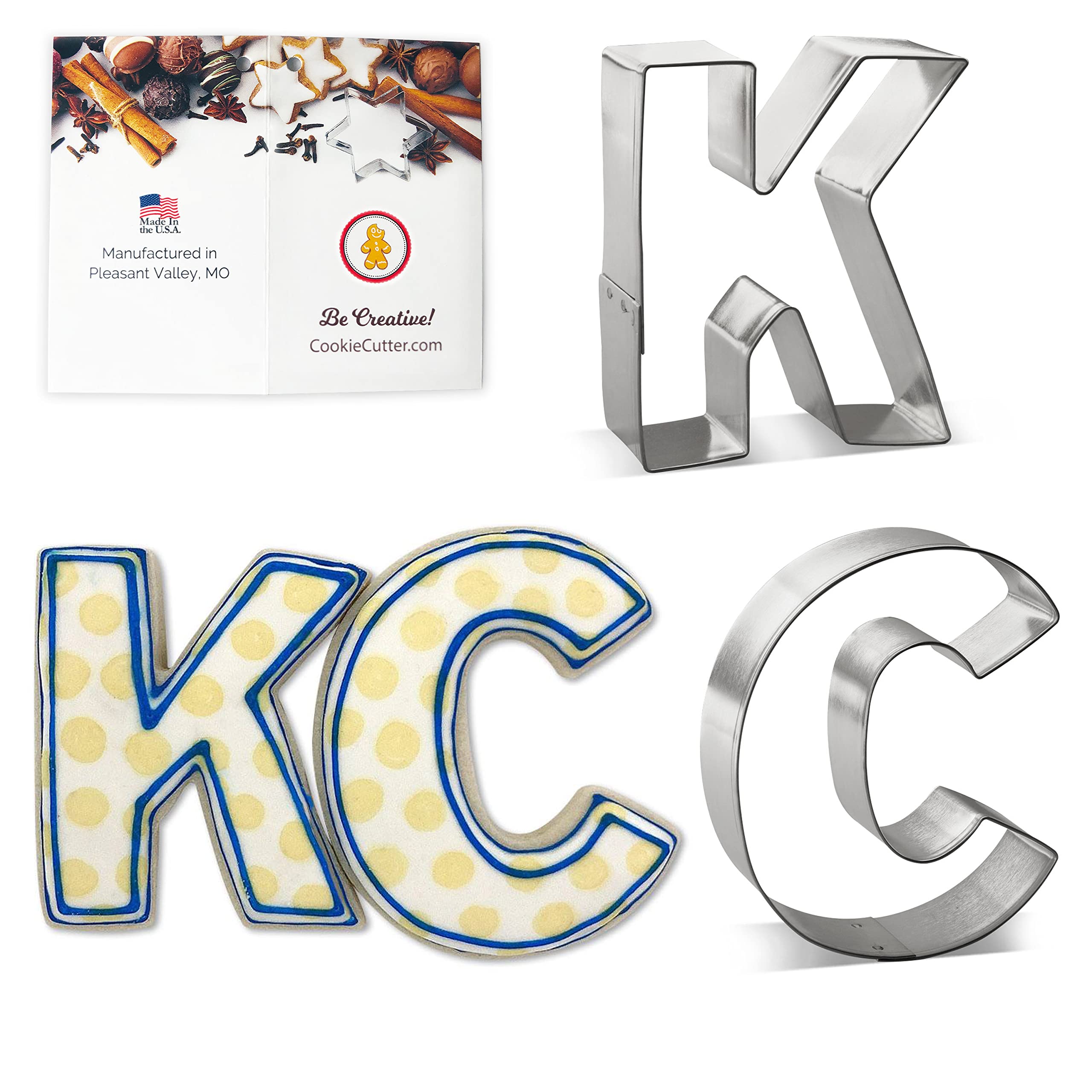 Letters KC Cookie Cutter 2 Pc Set HS0451 with Recipe Card. Foose USA