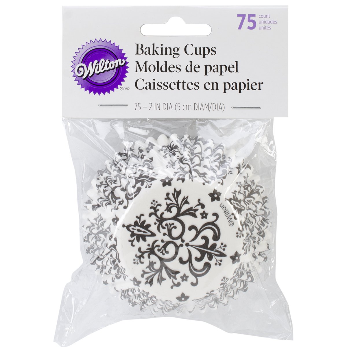 Wilton BAKECUPS DAMASK 75CT, two-inch, Black/White