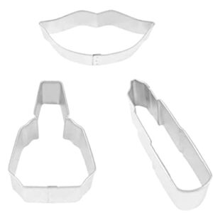 NCS Make Up Cookie Cutter Set - Nail Polish 2.75", Lipstick 3", Lips 3.5" - 3 Piece - Tinplated Steel